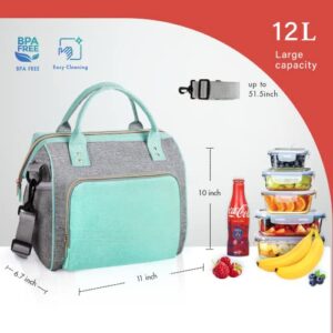 Lunch Bag Women, Insulated Lunch Bag, Lunch Cooler Bag with Adjustable Strap, Leak Proof Tote Bag for Women Work, School, Picnic, Fishing, Teal Lunch Tote Bags for Women,Gifts for Women, Mom(Green)