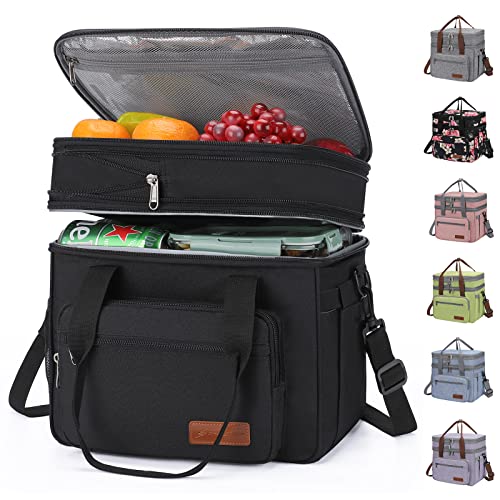 Maelstrom Lunch Box For Men Women,Insulated Lunch Bag Women,Expandable Double Deck Lunch Cooler Bag,Lightweight Leakproof Lunch Tote Bag With Side Tissue Pocket,Suit For Work School 18L,Black