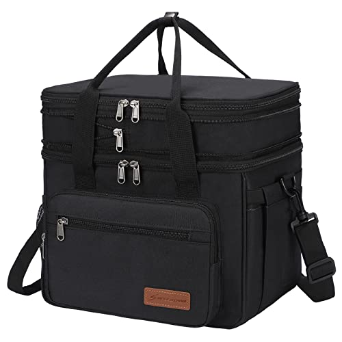 Maelstrom Lunch Box For Men Women,Insulated Lunch Bag Women,Expandable Double Deck Lunch Cooler Bag,Lightweight Leakproof Lunch Tote Bag With Side Tissue Pocket,Suit For Work School 18L,Black