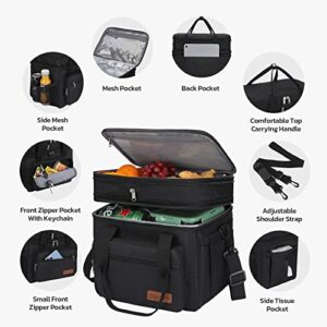 Maelstrom Lunch Box For Men Women,Insulated Lunch Bag Women,Expandable Double Deck Lunch Cooler Bag,Lightweight Leakproof Lunch Tote Bag With Side Tissue Pocket,Suit For Work School 18L,Black