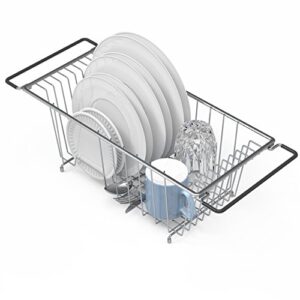 simple houseware over sink counter top dish drainer drying rack, chrome