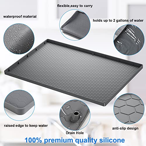 Under Sink Mat - Waterproof Kitchen Cabinet Tray - 34" x 22" Flexible Silicone Under Sink Liner with Drain Hole - Kitchen Bathroom Cabinet Mat and Protector for Drips Leaks Spills