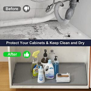 Under Sink Mat - Waterproof Kitchen Cabinet Tray - 34" x 22" Flexible Silicone Under Sink Liner with Drain Hole - Kitchen Bathroom Cabinet Mat and Protector for Drips Leaks Spills