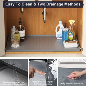 Under Sink Mat - Waterproof Kitchen Cabinet Tray - 34" x 22" Flexible Silicone Under Sink Liner with Drain Hole - Kitchen Bathroom Cabinet Mat and Protector for Drips Leaks Spills