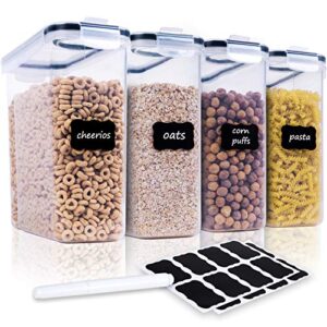 fooyoo cereal containers storage set – 4 piece airtight large dry food storage containers(135.2oz), bpa free dispenser plastic cereal storage containers with 16 labels & pen