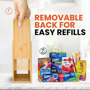 mHomeAid Bag Storage Organizer - Bamboo Food Plastic Baggie Holder, Dispenser, and Container for Kitchen Drawer and Cabinet - Fits Ziplock and Ziploc Gallon, Quart, Sandwich & Snack Sized Slider Bags