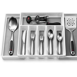 Expandable Cutlery Drawer Organizer, Flatware Drawer Tray for Silverware, Serving Utensils, Multi-Purpose Storage for Kitchen, Office, Bathroom Supplies