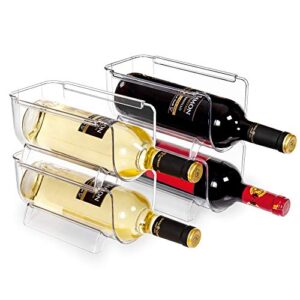 vtopmart refrigerator wine and water bottle holder, 4pack stackable plastic wine rack storage organizer for fridge, cabinet, pantry, kitchen countertops, clear