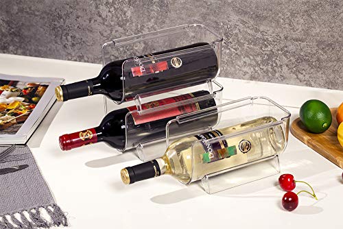 Vtopmart Refrigerator Wine and Water Bottle Holder, 4Pack Stackable Plastic Wine Rack Storage Organizer for Fridge, Cabinet, Pantry, Kitchen Countertops, Clear