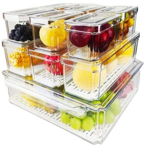 yustuf 10-pack clear stackable refrigerator organizer bins with 4 liners, plastic pantry organization and storage bins with lids vegetable fruit storage containers for fridge