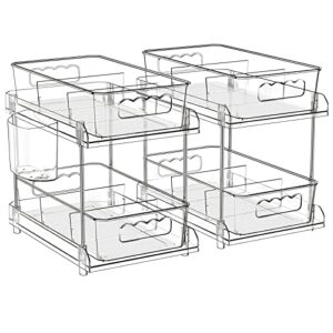 2 tier clear organizer with dividers, pantry organization and storage multi purpose slide-out bathroom organizer, kitchen pantry medicine cabniet bins, under sink organizers and storage, 2 pack