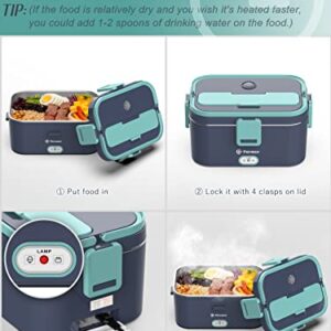 Pavezo Electric Lunch Box [Faster-75W, Large-1.8L] Food Heated Lunch Box, 12V/24V/110V Food Warmer Lunch Box for Car Truck Home, With Airtight Lid, SS Container, Fork Spoon, Carry Bag