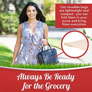 Simply Cool 50 Pack Reusable Eco-Friendly Grocery Shopping Bags 14.5"x14"x6.6" Durable, Recyclable,Washable, Foldable, Portable Tote Bag (50 Pack Reusable Bags, Cream)