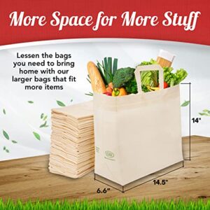 Simply Cool 50 Pack Reusable Eco-Friendly Grocery Shopping Bags 14.5"x14"x6.6" Durable, Recyclable,Washable, Foldable, Portable Tote Bag (50 Pack Reusable Bags, Cream)