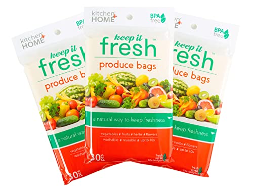 Keep it Fresh Produce Bags – BPA Free Reusable Freshness Green Bags Food Saver Storage for Fruits, Vegetables and Flowers – Set of 30 Gallon Size Bags