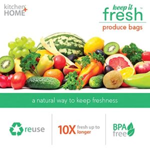 Keep it Fresh Produce Bags – BPA Free Reusable Freshness Green Bags Food Saver Storage for Fruits, Vegetables and Flowers – Set of 30 Gallon Size Bags