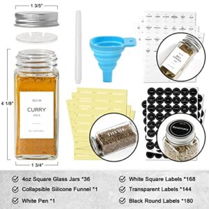 NETANY 25 Pcs Spice Jars with Labels - Glass Spice Jars with Shaker Lids, Minimalist Spice Labels Stickers, Collapsible Funnel, 4oz Seasoning Containers Bottles for Spice Rack, Cabinet, Drawer