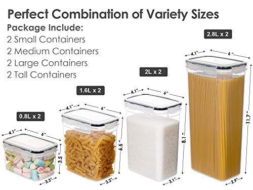 Airtight Food Storage Containers with Lids, CHEFSTORY 8 PCS Plastic Storage Containers for Kitchen & Pantry Organization and Storage,Dry Food Canisters for Flour, Sugar and Cereal