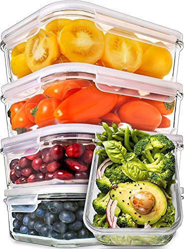 [5-pack, 30oz] Glass Container Food Storage Containers with Lids - Leak Proof Meal Prep Container Glass Lunch Containers - Freezer Containers Microwave Oven Dishwasher Safe