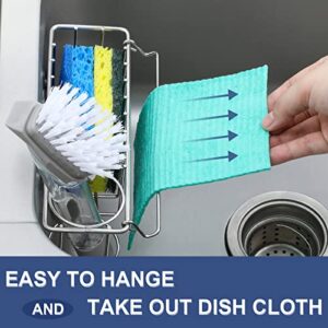 3-In-1 Sponge Holder for Kitchen Sink, 2 Type Suspension Options (Suction Cups & Adhesive Hook), Hanging Sink Caddy Organizer Rack - Sponge, Dish Cloth, Brush, Scrubber, Soap Tray, 304 Stainless Steel