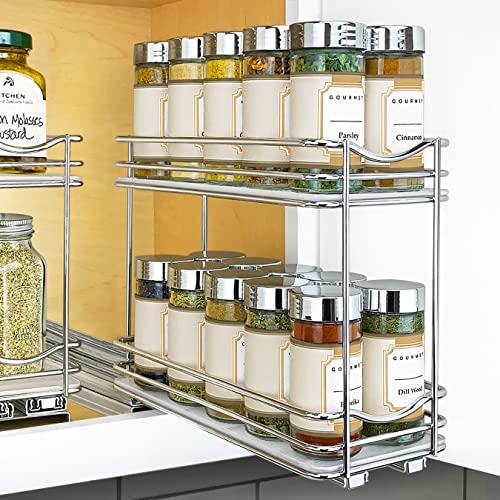 Lynk Professional® Pull Out Spice Rack Organizer for Cabinet - Slide Out Vertical Spice Rack - 4-1/4 inch Wide Sliding Spice Organizer Shelf - Double, Chrome