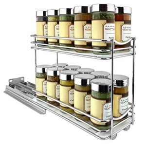 Lynk Professional® Pull Out Spice Rack Organizer for Cabinet - Slide Out Vertical Spice Rack - 4-1/4 inch Wide Sliding Spice Organizer Shelf - Double, Chrome