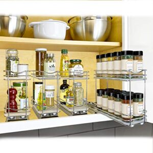 Lynk Professional® Pull Out Spice Rack Organizer for Cabinet - Slide Out Vertical Spice Rack - 4-1/4 inch Wide Sliding Spice Organizer Shelf - Double, Chrome