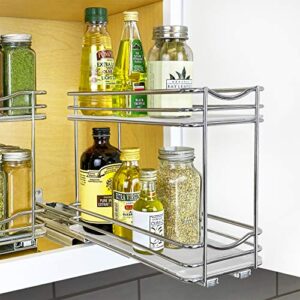 Lynk Professional® Pull Out Spice Rack Organizer for Cabinet - Slide Out Vertical Spice Rack - 4-1/4 inch Wide Sliding Spice Organizer Shelf - Double, Chrome