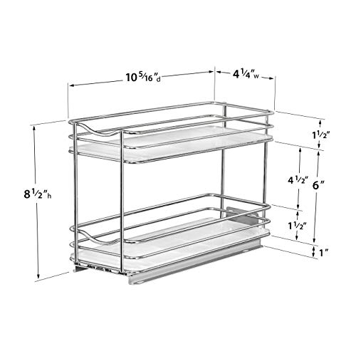 Lynk Professional® Pull Out Spice Rack Organizer for Cabinet - Slide Out Vertical Spice Rack - 4-1/4 inch Wide Sliding Spice Organizer Shelf - Double, Chrome