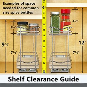 Lynk Professional® Pull Out Spice Rack Organizer for Cabinet - Slide Out Vertical Spice Rack - 4-1/4 inch Wide Sliding Spice Organizer Shelf - Double, Chrome