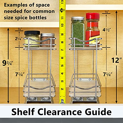 Lynk Professional® Pull Out Spice Rack Organizer for Cabinet - Slide Out Vertical Spice Rack - 4-1/4 inch Wide Sliding Spice Organizer Shelf - Double, Chrome