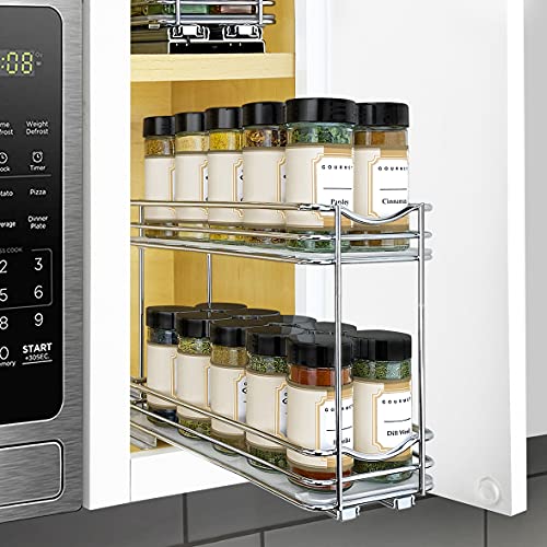 Lynk Professional® Pull Out Spice Rack Organizer for Cabinet - Slide Out Vertical Spice Rack - 4-1/4 inch Wide Sliding Spice Organizer Shelf - Double, Chrome