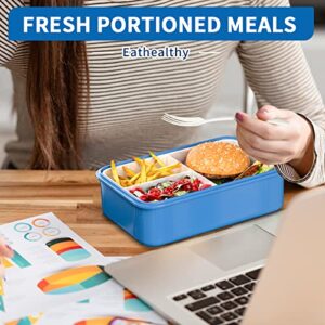 Bento Lunch Box for Kids, 1400 ML Bento Box Adult Lunch Box for Men Women with Cutlery & Salad Dressing Container To Go, Leak-Proof Meal Prep Container for Work School Travel, No BPA, Microwave Safe