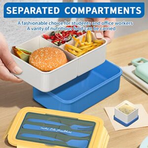 Bento Lunch Box for Kids, 1400 ML Bento Box Adult Lunch Box for Men Women with Cutlery & Salad Dressing Container To Go, Leak-Proof Meal Prep Container for Work School Travel, No BPA, Microwave Safe