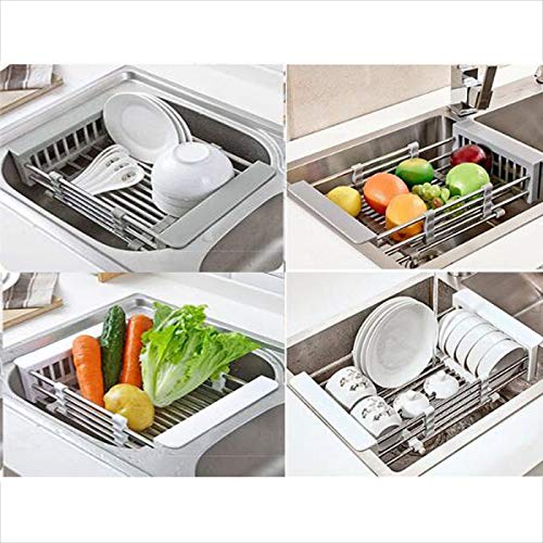 CARNAVAL Retractable Stainless Steel Sink Strainer Drain, Telescopic Drain Basket with Adjustable Armrest, Kitchen Rack Drain Basket, Over The Sink Dish Drying Rack.