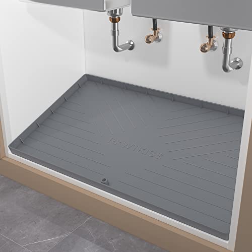 Under Sink Mat, 34"x22" Silicone Under Sink Mats for Kitchen Waterproof, Cabinet Drip Tray, Bottom of Kitchen Under The Sink Mat, Liner Protector with 1" Lip Drain Hole for Leak