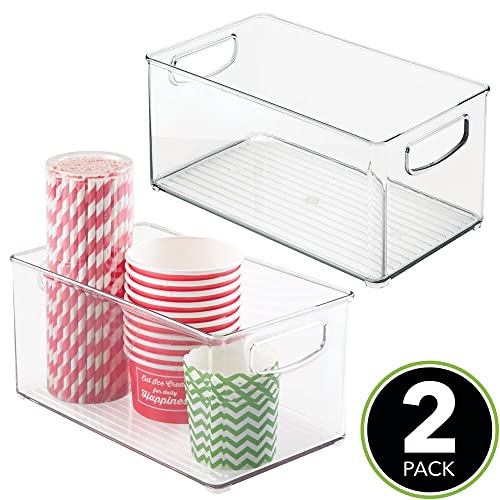 mDesign Plastic Kitchen Organizer - Storage Holder Bin with Handles for Pantry, Cupboard, Cabinet, Fridge/Freezer, Shelves, and Counter - Holds Canned Food, Snacks, Drinks, and Sauces - 2 Pack - Clear