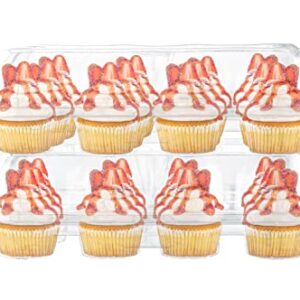 Plastic Cupcake Containers Boxes | 12 Compartment – 8 Pack | Disposable High Dome Dozen Cupcake Holder With Lid Bulk | Extra Sturdy Stackable Cupcake Boxes | Durable Muffin Packaging Transporter To Go