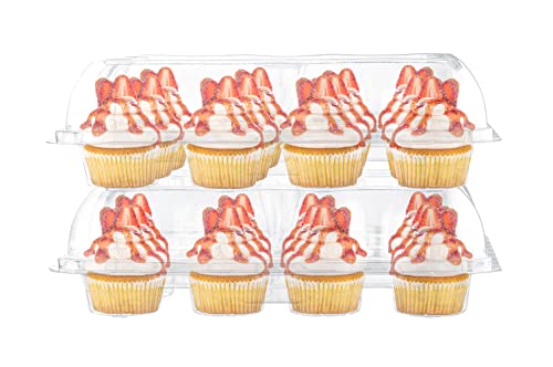 Plastic Cupcake Containers Boxes | 12 Compartment – 8 Pack | Disposable High Dome Dozen Cupcake Holder With Lid Bulk | Extra Sturdy Stackable Cupcake Boxes | Durable Muffin Packaging Transporter To Go