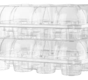 Plastic Cupcake Containers Boxes | 12 Compartment – 8 Pack | Disposable High Dome Dozen Cupcake Holder With Lid Bulk | Extra Sturdy Stackable Cupcake Boxes | Durable Muffin Packaging Transporter To Go