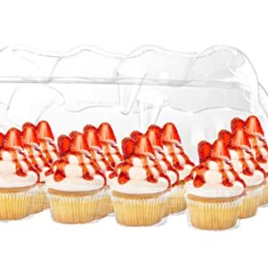 Plastic Cupcake Containers Boxes | 12 Compartment – 8 Pack | Disposable High Dome Dozen Cupcake Holder With Lid Bulk | Extra Sturdy Stackable Cupcake Boxes | Durable Muffin Packaging Transporter To Go