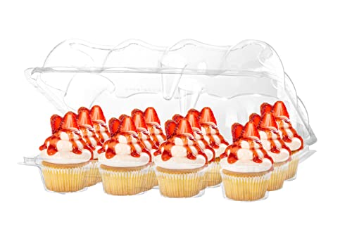 Plastic Cupcake Containers Boxes | 12 Compartment – 8 Pack | Disposable High Dome Dozen Cupcake Holder With Lid Bulk | Extra Sturdy Stackable Cupcake Boxes | Durable Muffin Packaging Transporter To Go