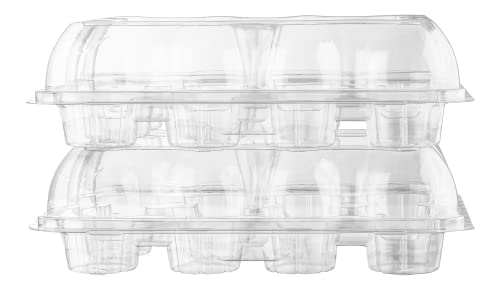 Plastic Cupcake Containers Boxes | 12 Compartment – 8 Pack | Disposable High Dome Dozen Cupcake Holder With Lid Bulk | Extra Sturdy Stackable Cupcake Boxes | Durable Muffin Packaging Transporter To Go