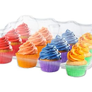 Plastic Cupcake Containers Boxes | 12 Compartment – 8 Pack | Disposable High Dome Dozen Cupcake Holder With Lid Bulk | Extra Sturdy Stackable Cupcake Boxes | Durable Muffin Packaging Transporter To Go