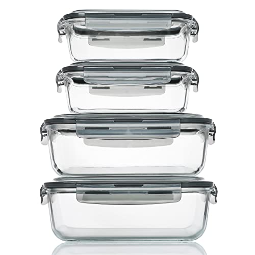 [80 oz & 36 oz]Extra Large Glass Food Storage/Baking Containers Set with Locking Lids, 2 Pack 80 oz(10 cup)&2 Pack 36 oz (4.5 cup)Airtight Glass Container,Microwave,Oven,Freezer and Dishwasher