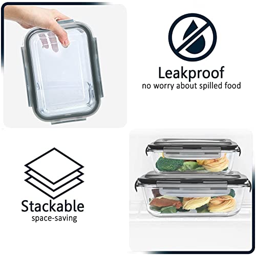 [80 oz & 36 oz]Extra Large Glass Food Storage/Baking Containers Set with Locking Lids, 2 Pack 80 oz(10 cup)&2 Pack 36 oz (4.5 cup)Airtight Glass Container,Microwave,Oven,Freezer and Dishwasher