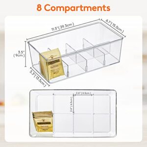 Lifewit 2 Pack Plastic Stackable Tea Bag Organizer, Divided Storage Bin Box for Kitchen Cabinets, Countertops, Pantry, Hold Coffee Pods, Sugar Packets, Condiments, 8 Sections