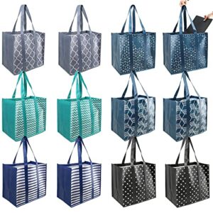 beegreen 12 pieces reusable grocery bags extra large shopping totes with removable bottom durable heavy duty easy to clean for groceries foldable grey navy teal blue black