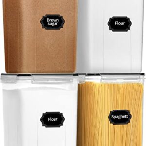 PRAKI Extra Large Tall Airtight Food Storage Containers 6.5L / 220oz, BPA Free, 4pcs Pantry Kitchen Organization Set for Flour, Sugar, Baking Supplies, Plastic Flour Container with 20 Labels & Maker