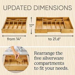 (2.5" Deep) expandable drawer organizer for silverware utensils kitchen gadgets and cutlery flatware organizer for drawer tray / Utensil Tray, large expands from 13.7 - 21.6 Wide X 17L X 2.5H